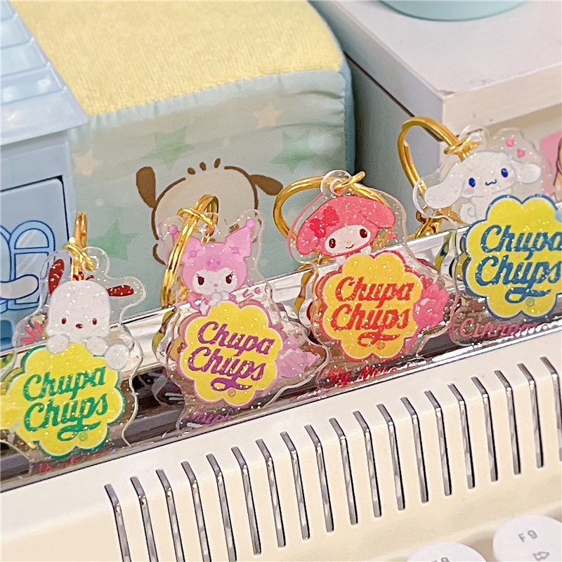 Sanrio x Chupa Chups Glitter Keychain Transparent Acrylic Golden Key ...