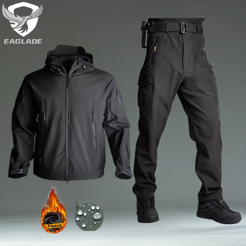 Eaglade Tactical Uniform Suit T-Shirts Pants In Black Waterproof Soft ...