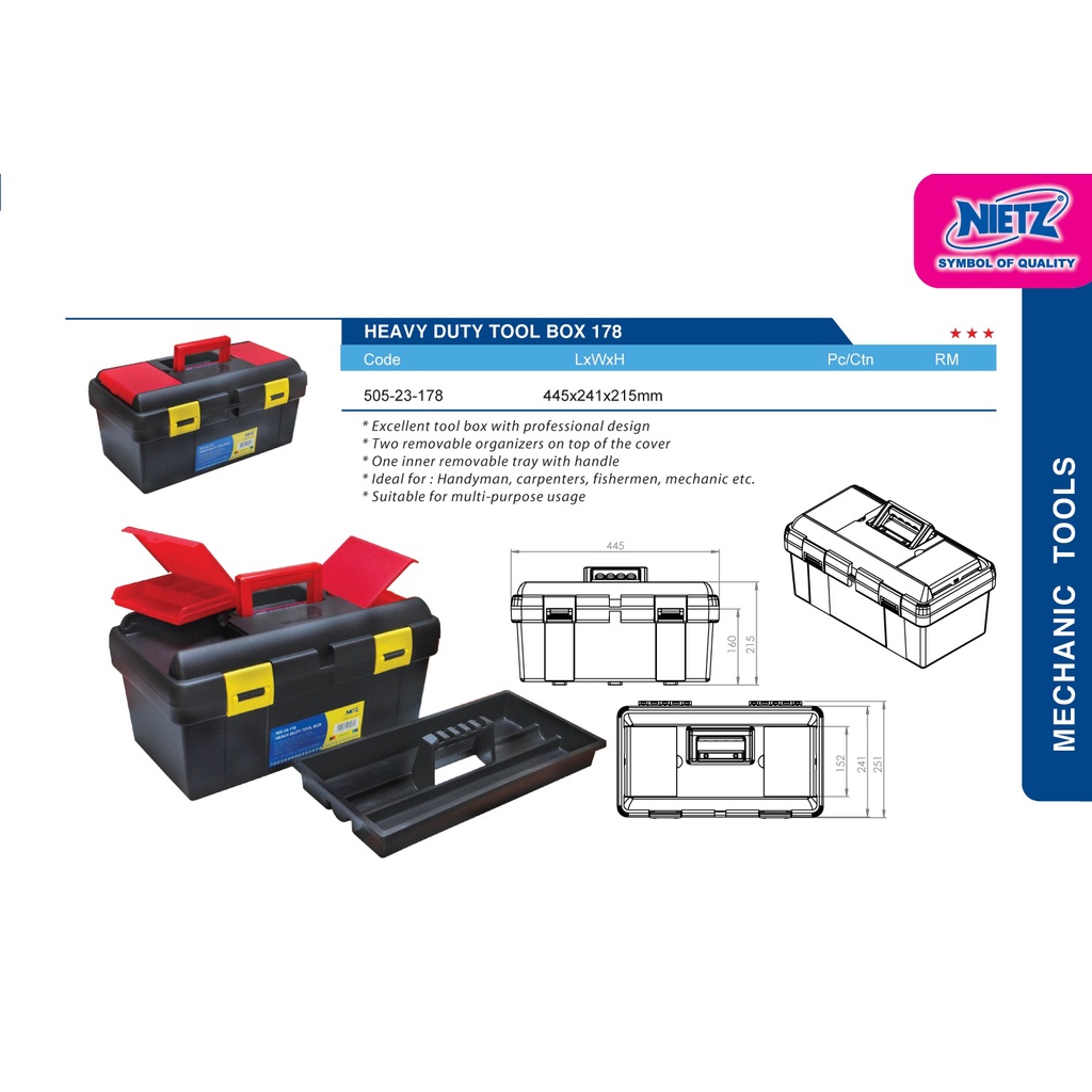Nietz Heavy Duty PVC Tool Box (445mm x 241mm x 215mm) | Shopee Malaysia