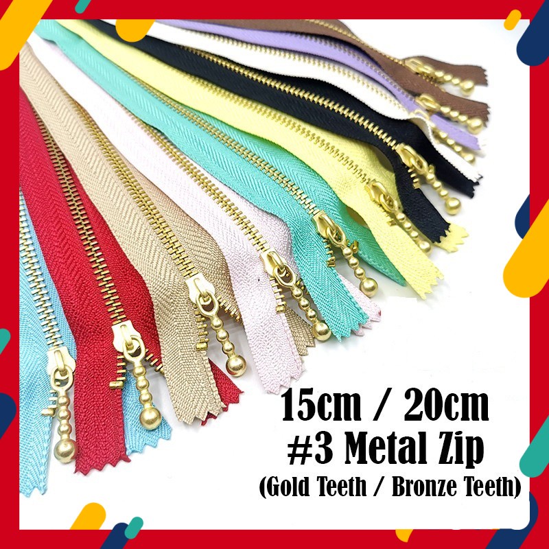 15cm Zip 20cm Zip Size #3 Metal Zipper Metal Zip Besi Gold Teeth ...