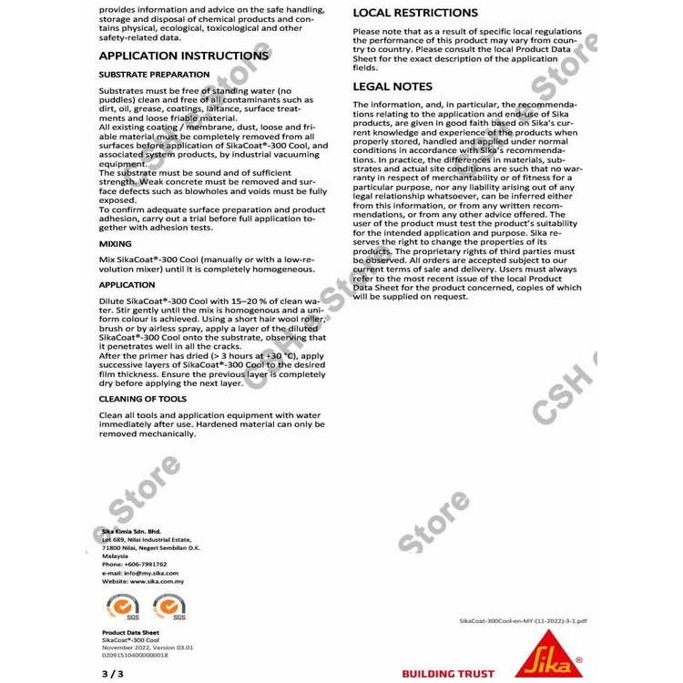 SIKA Sikacoat 300 4kg Cool Waterproofing UV Stability Elasting Acrylic ...