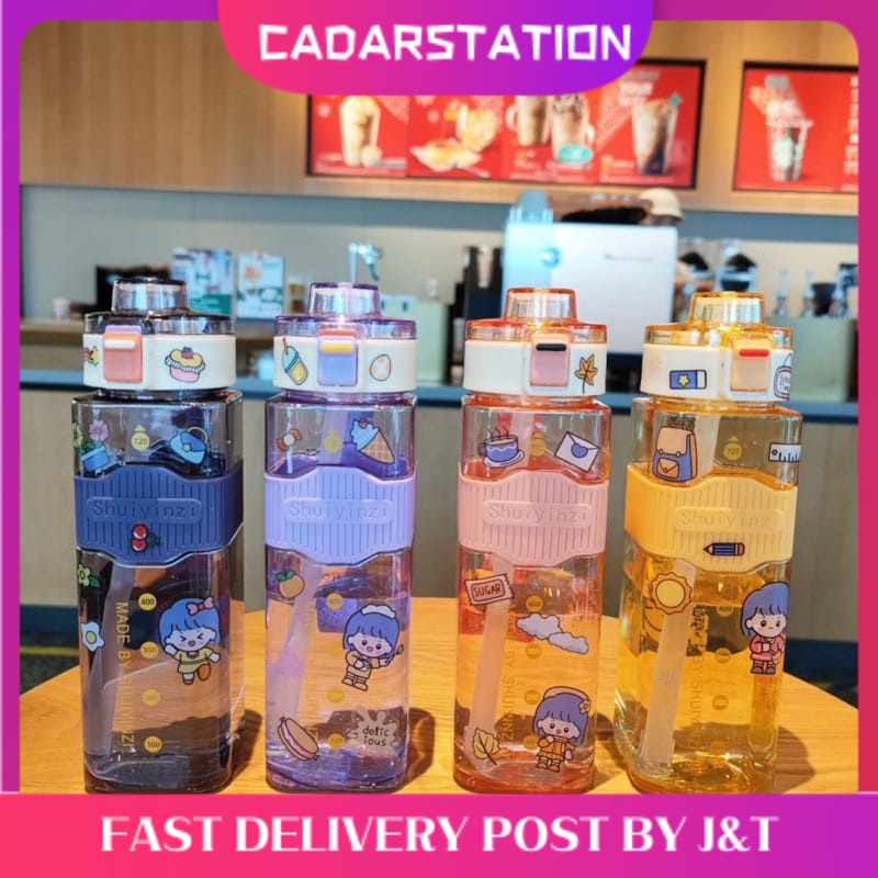 CS_ 900ml Square Gradient And Transparent Water Bottle With Straw(FREE ...