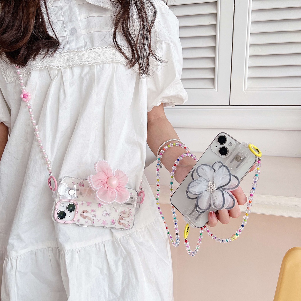 Ins Flower Messenger Bag Chain Mobile Phone Case Back Clip Bracket ...