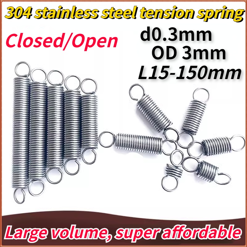 SUS304 tension springs d0.3mm OD3mm Length10~150mm open hook tension ...