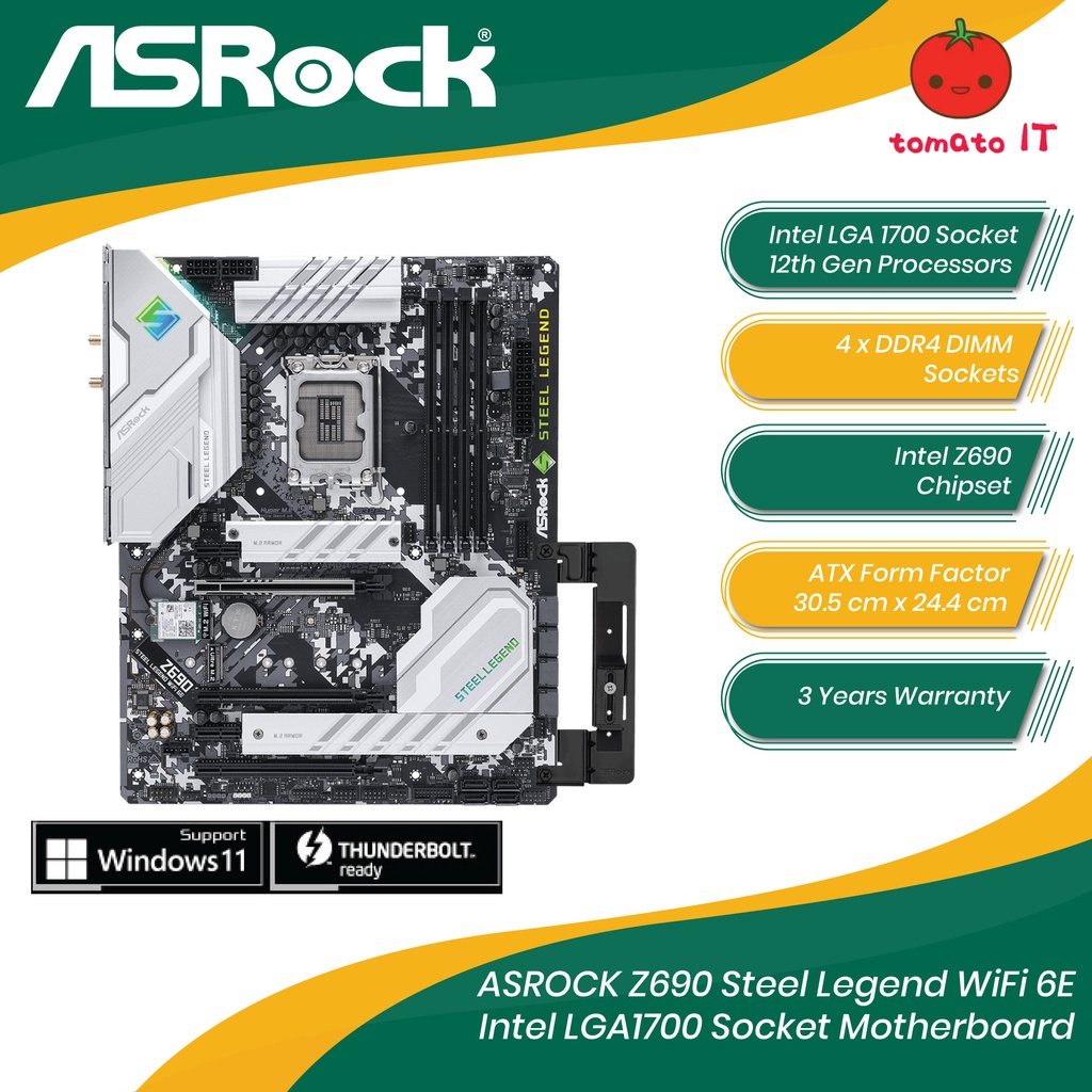 ASROCK Z690 Steel Legend WIFI 6E Intel LGA1700 Socket ATX Motherboard ...