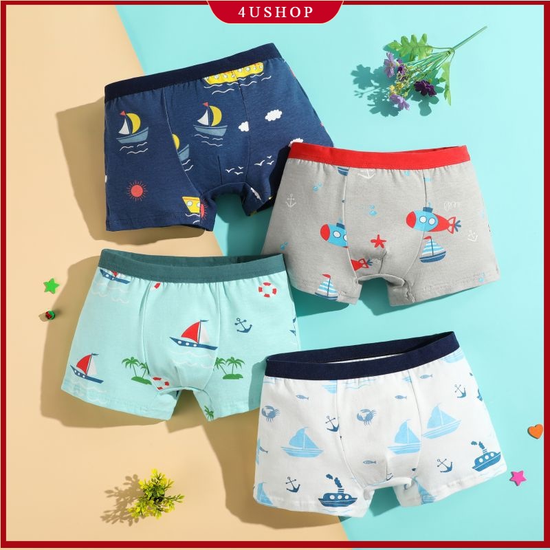 4 Pcs Kids Boxer Underwear Boy Cotton Comfortable Cartoon Animal ...