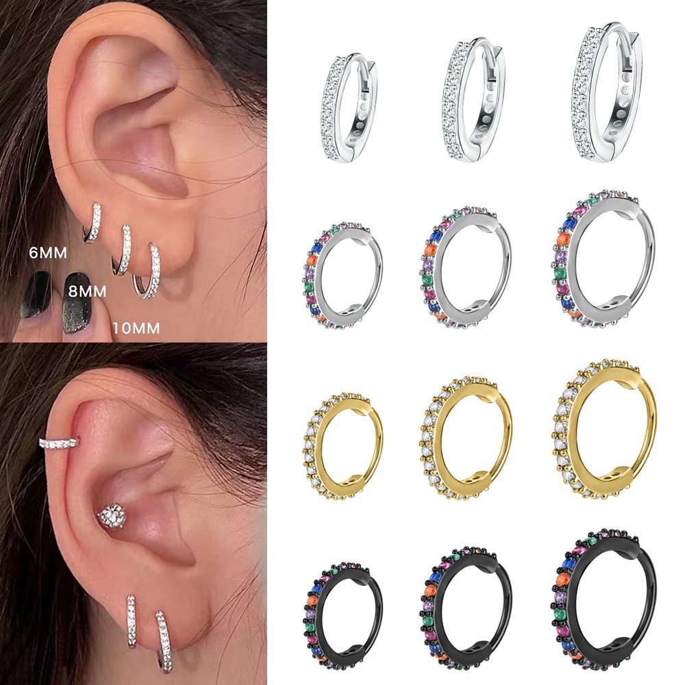 1-3pcs 6/8/10mm Crystal Mini Hoop Earrings Small Huggie Thin Cartilage ...