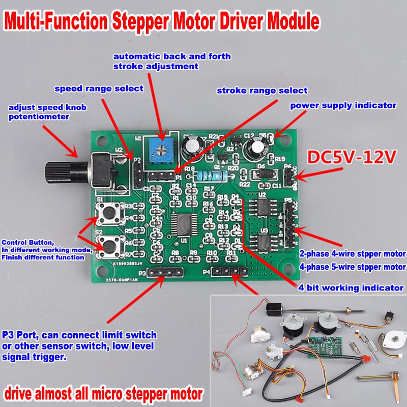 DC 5V-12V 6V Stepper Motor Driver Mini 2-phase 4-wire 4-phase 5-wire ...
