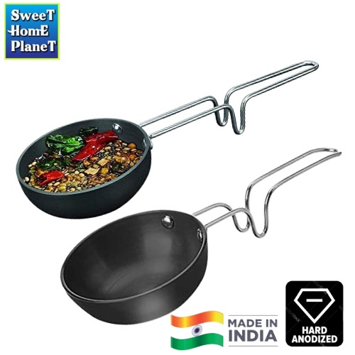Non-Stick Hard Anodized Aluminium Tadka Pan Thalipu Karandi Vagariya ...