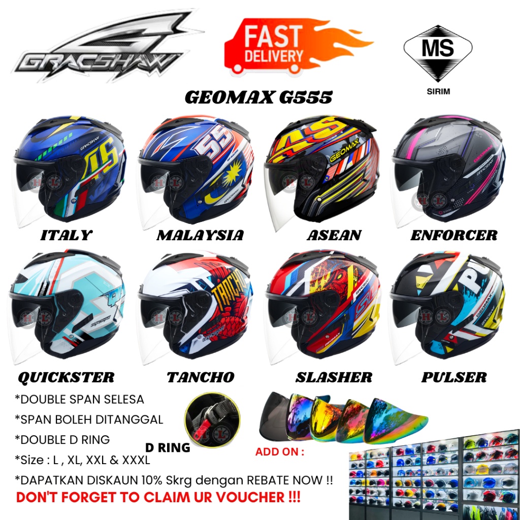 GRACSHAW GEOMAX G555 SERIES HELMET DOUBLE VISOR (GRACSHAW HELMET GEOMAX ...