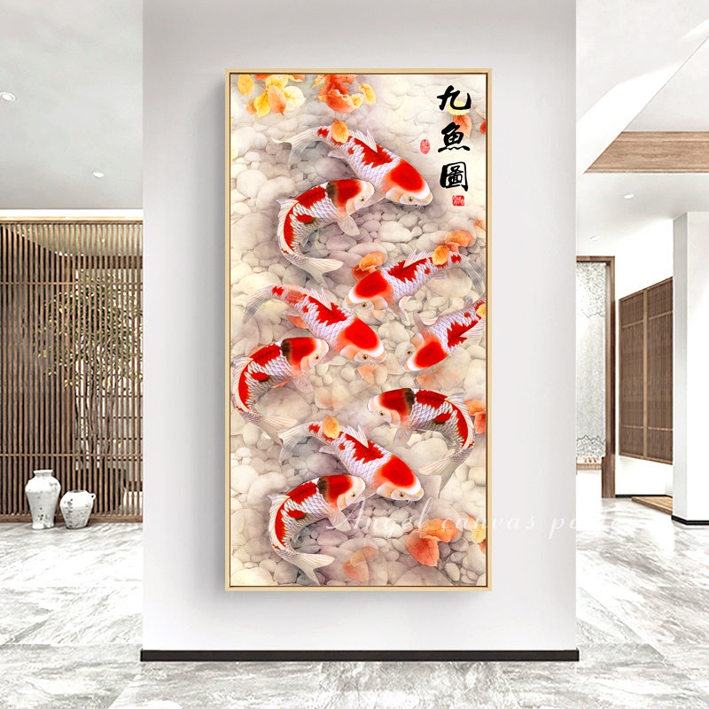 Angel Chinese Style Nine Fish Graph Decorative Painting Bring In Wealth ...