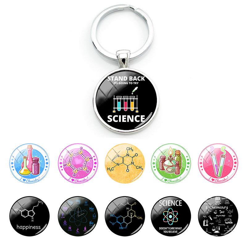 Science Photos 25mm Round Glass Keychains 2023 Arrival Molecular Metal ...