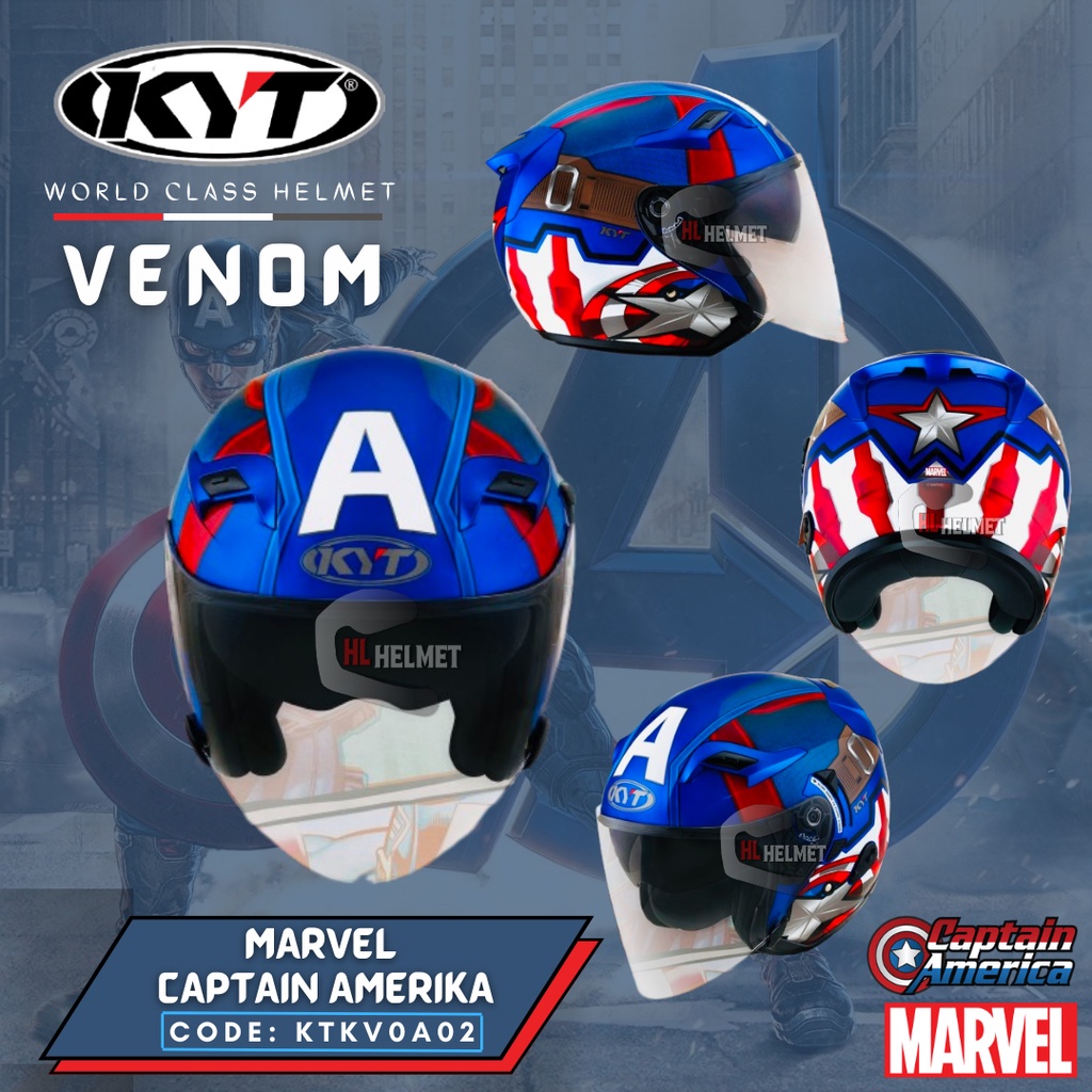 KYT MARVEL CAPTAIN AMERICA HELMET VENOM DOUBLE VISOR - KYT VENOM OPEN ...