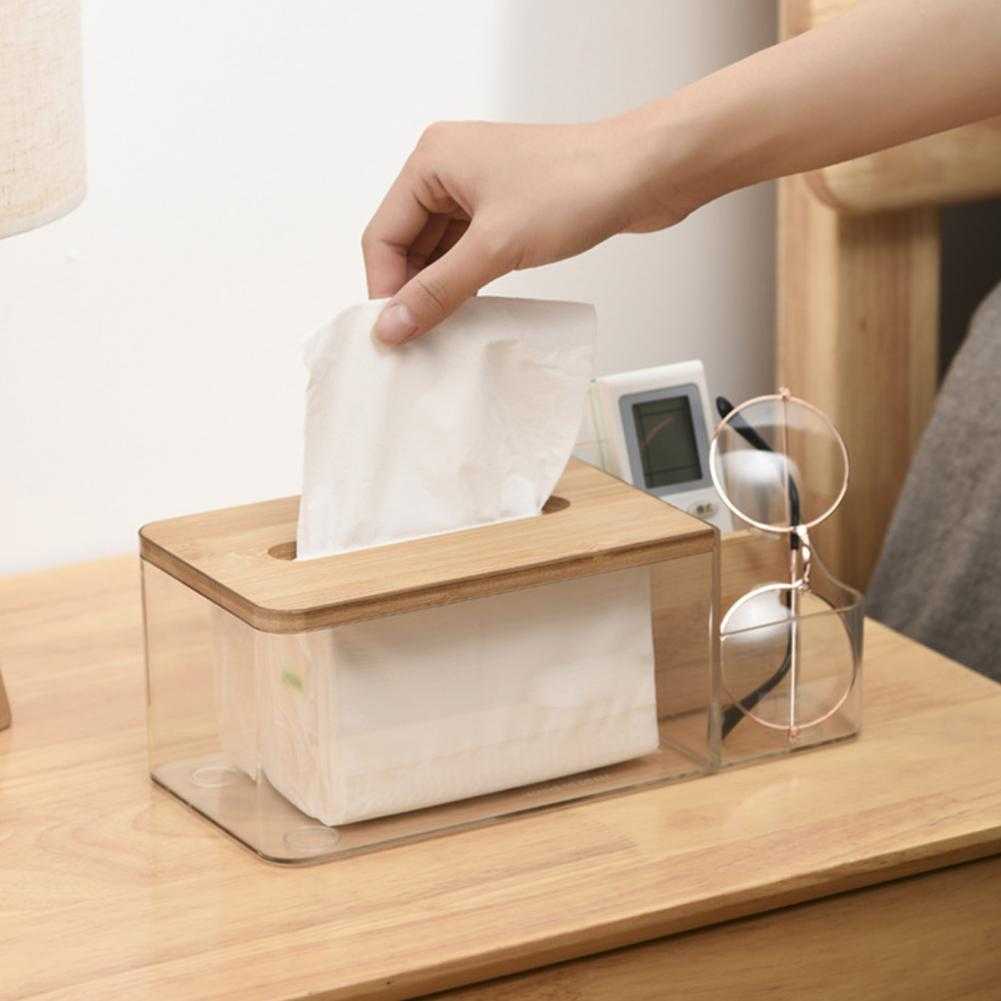 KAYU Aesthetic Wooden Lid Transparent Tissue Box with Multipurpose ...