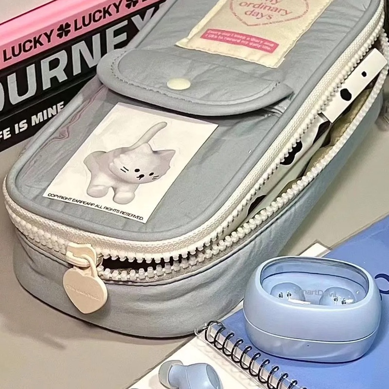 Blue Gray Large Capacity Pencil Case Ins Simple Student Zipper Storage ...