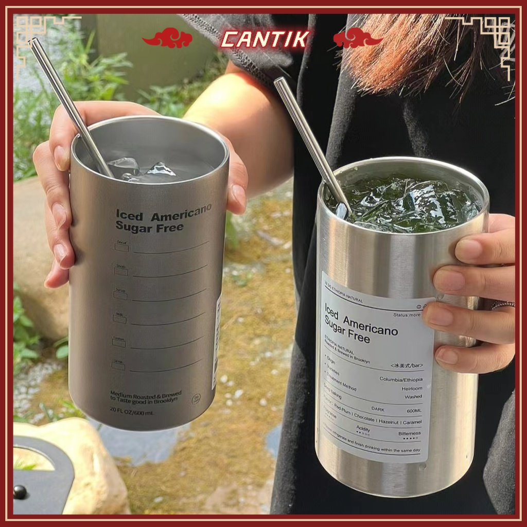 600ml ice Hot coffee Americano INS Style Stainless Steel Handy Cup Car Camping Direct Drinking ...