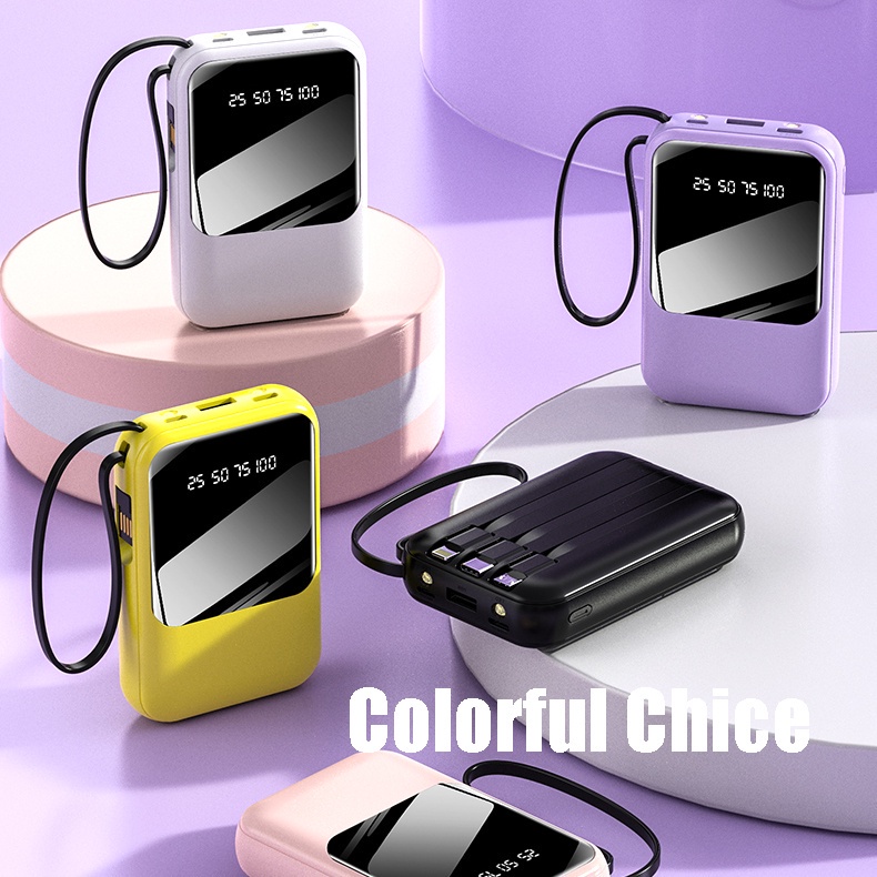 Mini power bank Fast Charging 3 Cables Digital Display Powerbank ...