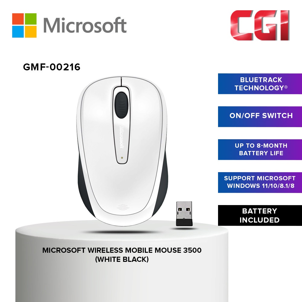Microsoft Wireless Mobile Mouse 3500 BlueTrack - White GMF-00216 ...