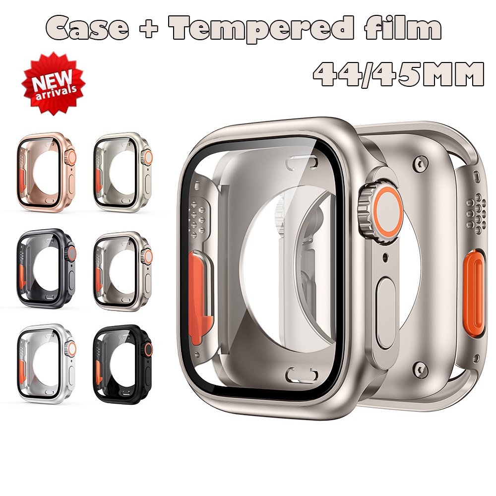 Glass+Cover for Apple Watch 45mm 44mm Hard PC Front & Rear Bumper Case ...