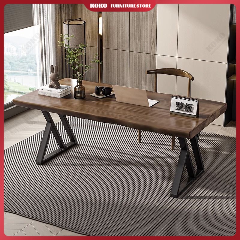Solid wood large slab computer desk simple modern office table ...