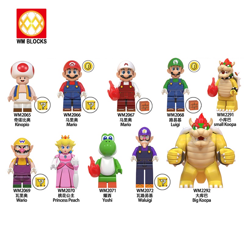 WM6103 Super Mario Blocks Luigi Yoshi Koopa Princess Peach Toys Figures ...