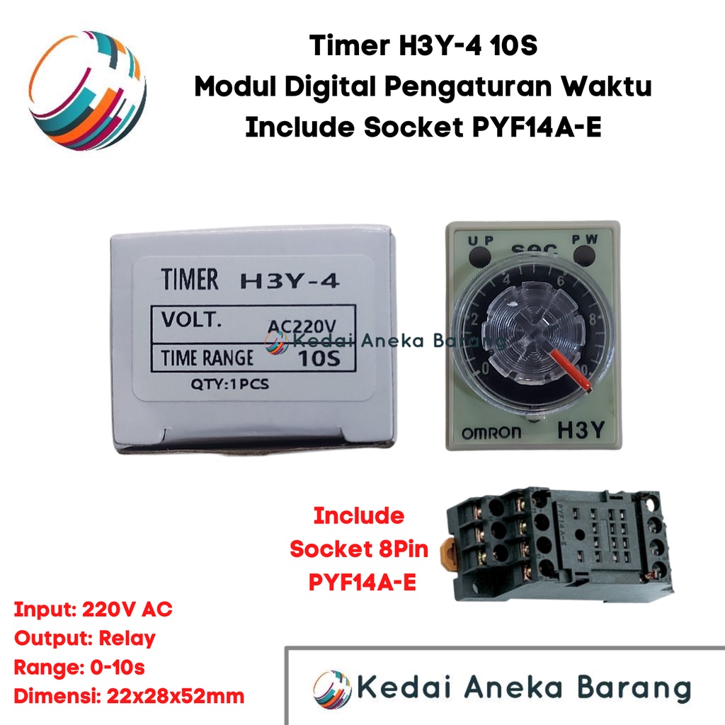 Timer H3Y-4 H3Y 4 220V AC 220VAC 10S + Base Socket Socket PYF14A-E PYF14A E Module Controller ...