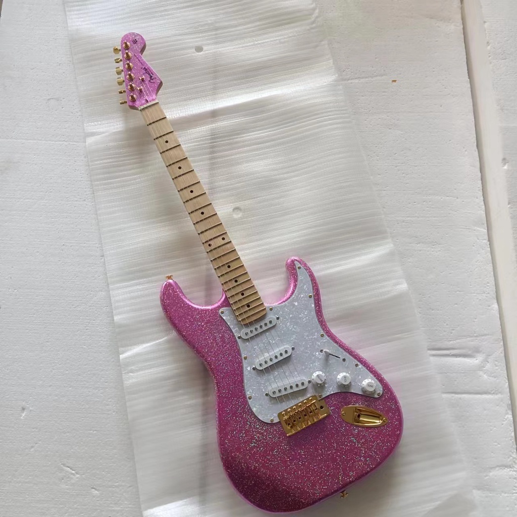 Fender Stratocaster 6 String SSS Wooden Gold Light Pink Electric Guitar ...