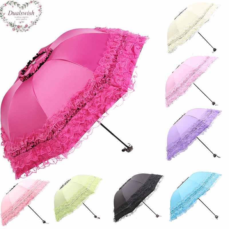 Dualswish Pink Foldable Women's Sunshade Lace Umbrella UV Protection ...