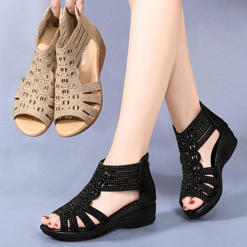 Roman Wedge Heel Sandals * Fish Mouth Middle * Soft Sole Open Toe Size ...