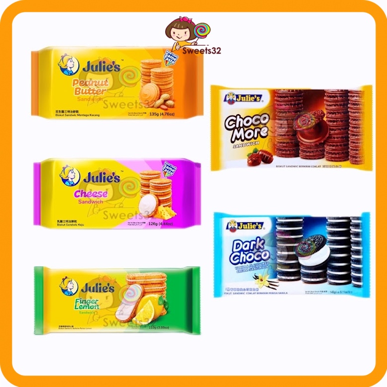 Julies Peanut Butter / Cheese Sandwich / Finger Lemon / Dark Choco / Choco More Crackers Biscuit ...