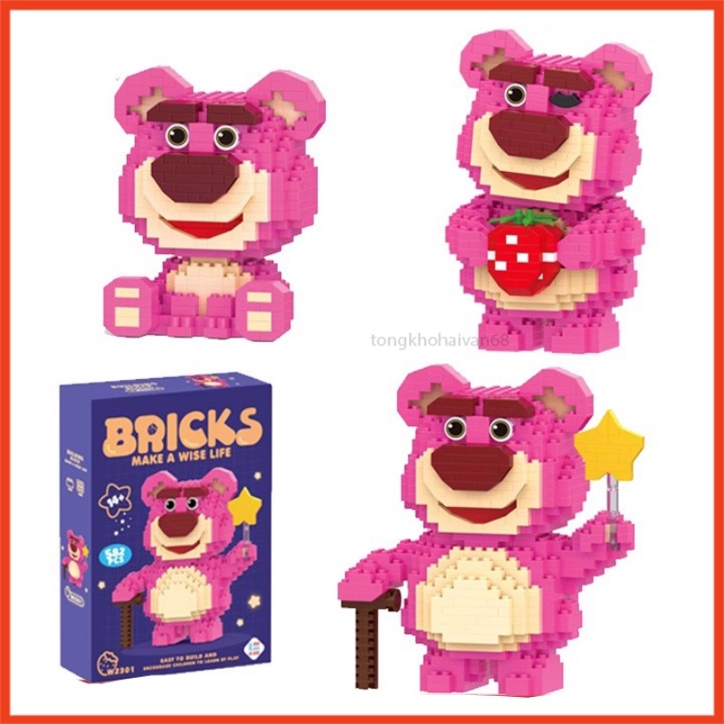 Strawberry Bear Block DIY Bear Character Model Building Blocks Nano ...