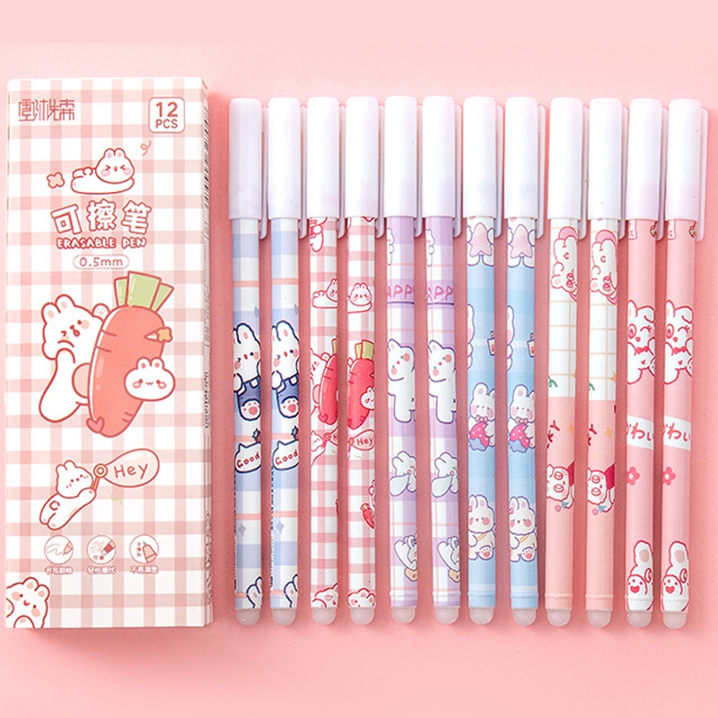 12Pcs Creative Cartoon 0.5mm Erasable Gel Pen Cute Blue Ink Signature ...