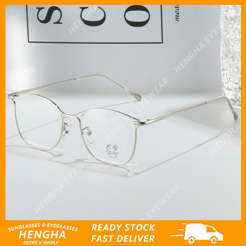 (HENGHA) INS Style Silver Square Frame Eyeglasses Korean Fashion Metal ...