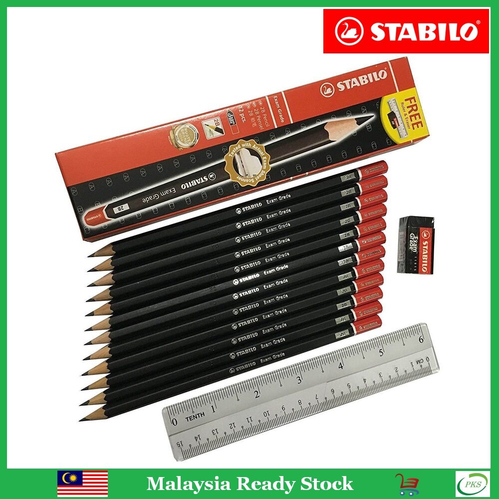 Stabilo Exam Grade 2B Pencils 12pcs (Free Ruler & Eraser) | Shopee Malaysia