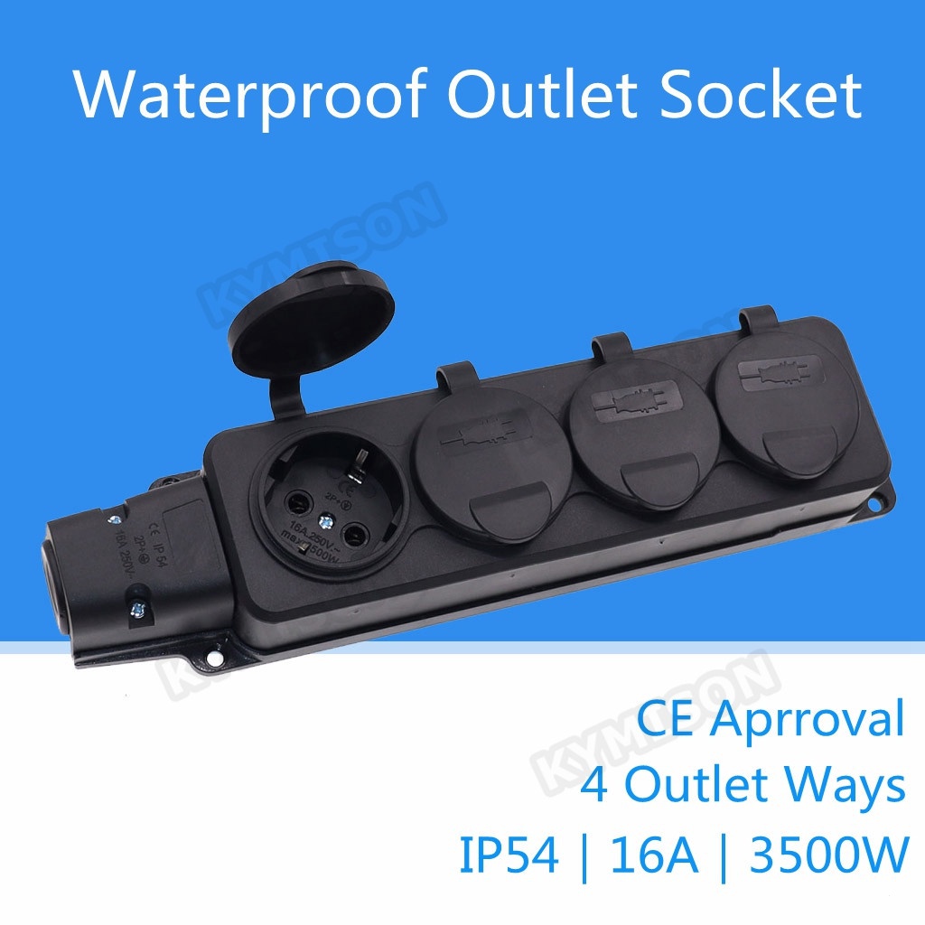EU IP54 16A 3500W 4-way outdoor waterproof socket rain plug with cover ...