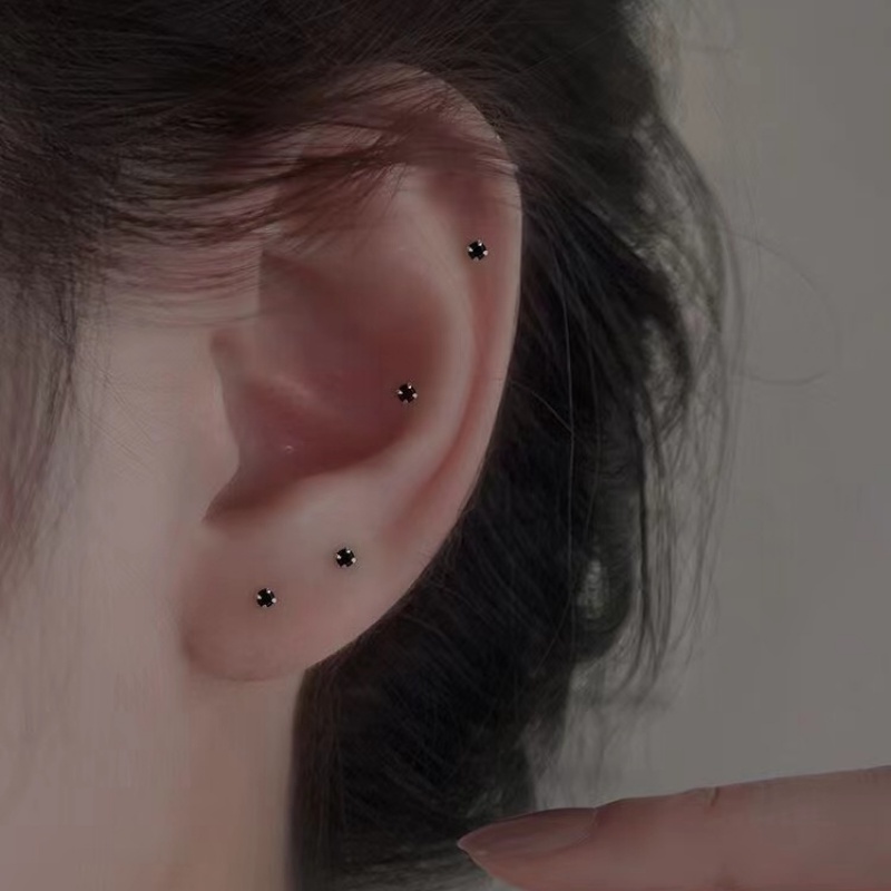 1 Pair round Beads Women's Earrings Double-Headed Mini S925 Silver ...