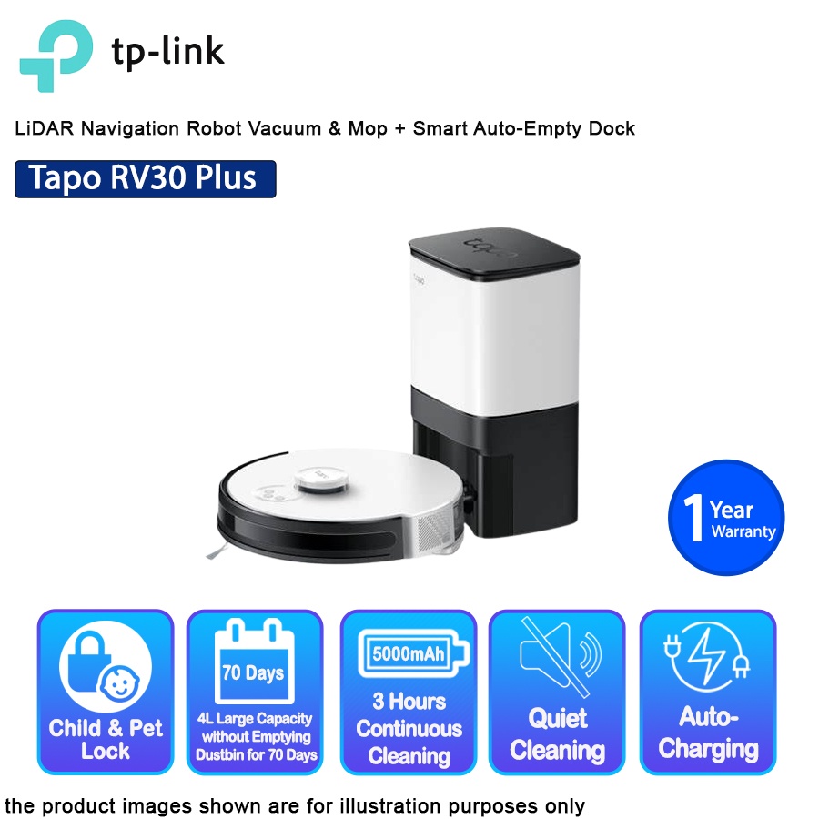 TP-LINK Tapo RV30 Plus LiDAR Navigation Robot Vacuum & Mop + Smart Auto ...