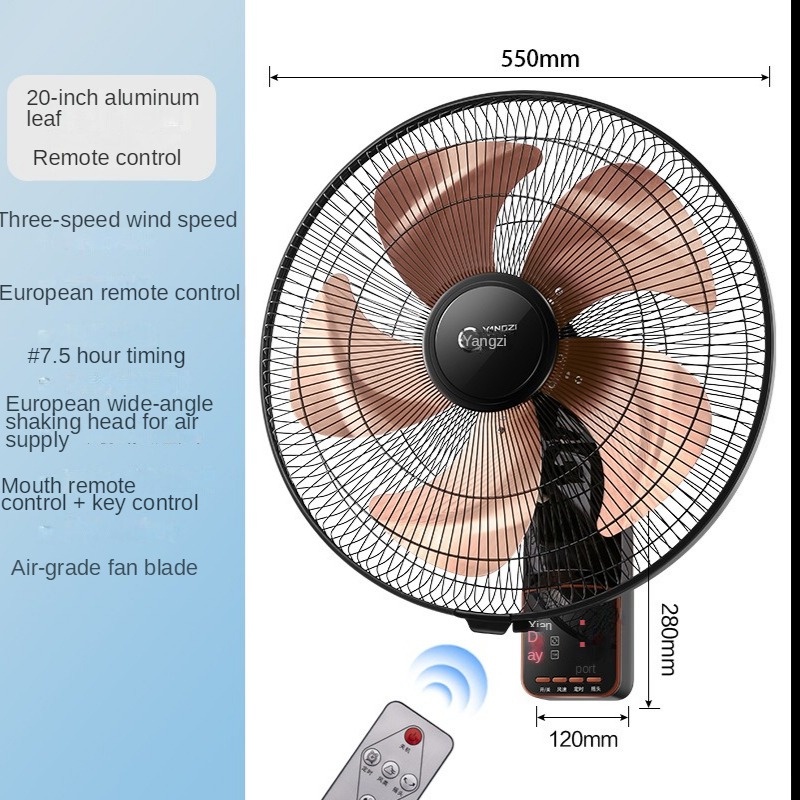 Wall Fan 20 Inch 5 Aluminum Blades 3 Speed 4S Motor Industrial Wall Fan ...