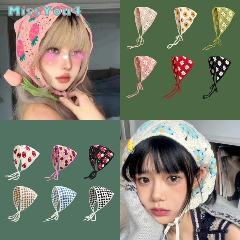 Y2K Aesthetic Triangular Turban Women Floral Bandanas Girl Sweet ...