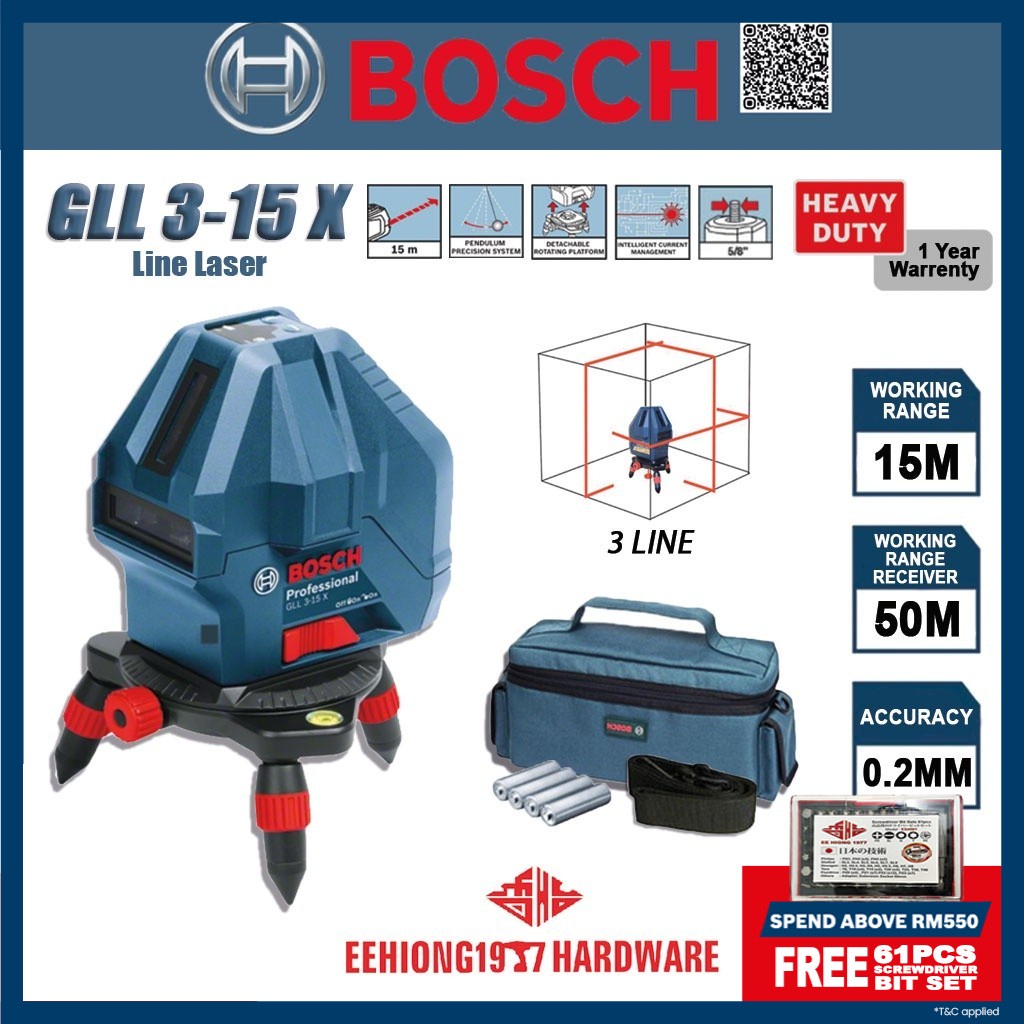 BOSCH GLL 3-15 X PROFESSIONAL SELF LEVELLING LINE LASER GLL3-15X GLL3 ...