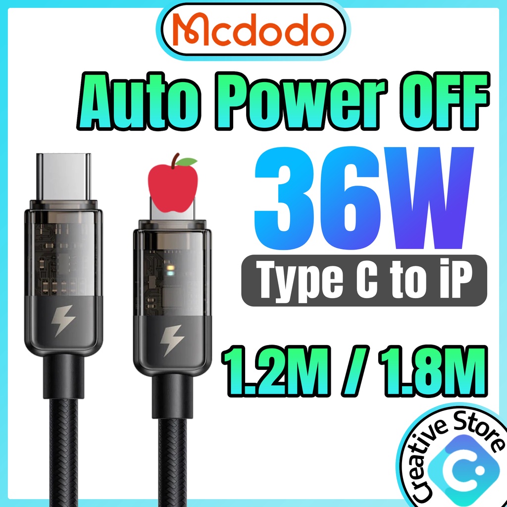 Mcdodo Cable Type C to IP Cable Auto Cut Off Cable 36W Fast Charging Cable Digital Cable Auto ...