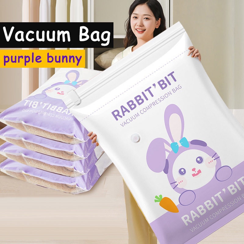Purple Rabbit Vacuum Bag Reusable Quilts Clothes Organizer Travel ...