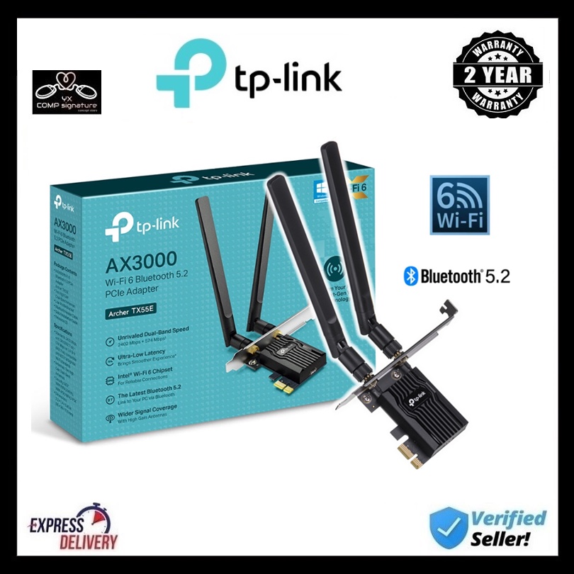 TP-Link Archer TX55E AX3000 WiFi 6 Bluetooth 5.2 PCIe Wireless Adapter ...