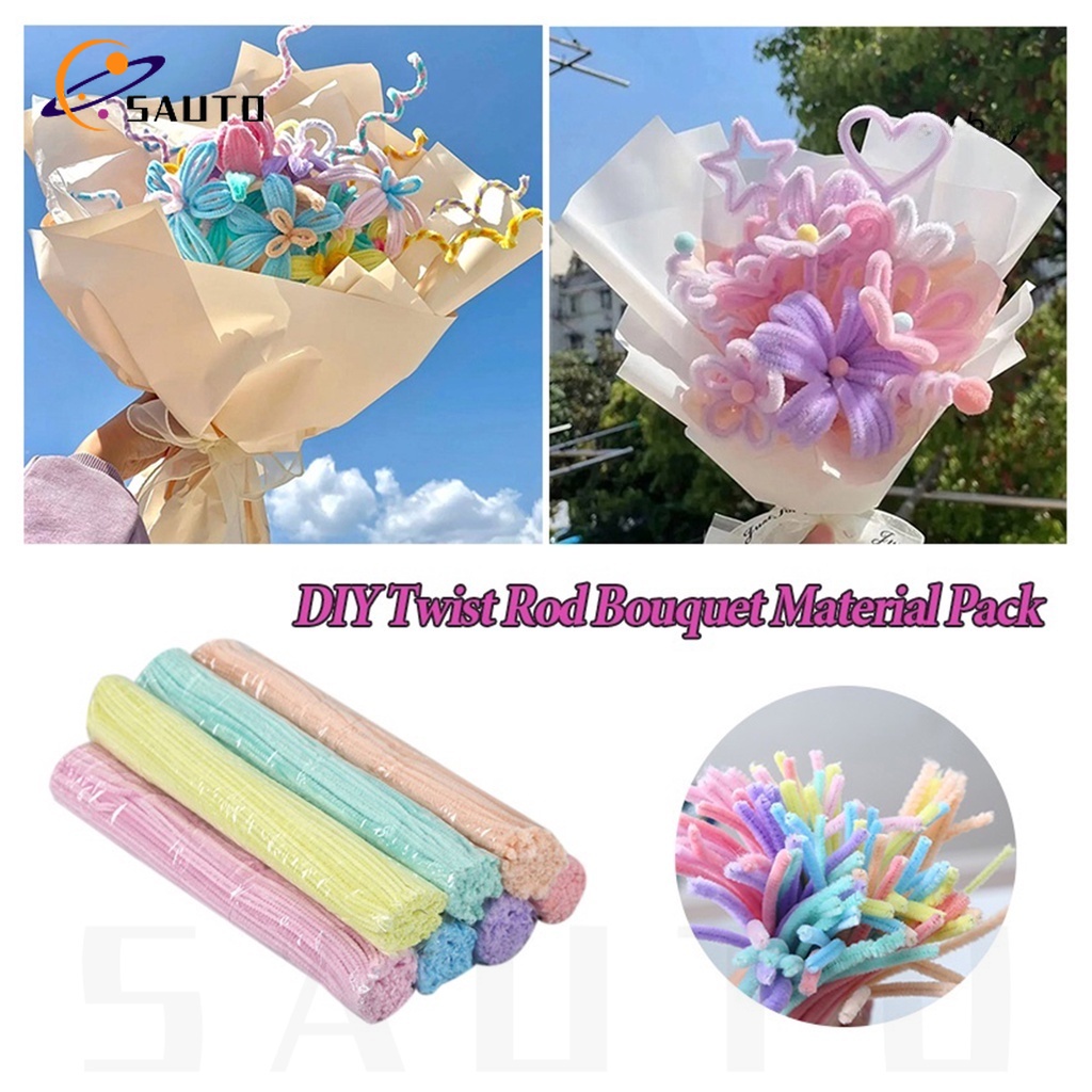 100Pcs Multicolour Fuzzy Wire Flower DIY Chenille Stem Pipe Cleaner for ...