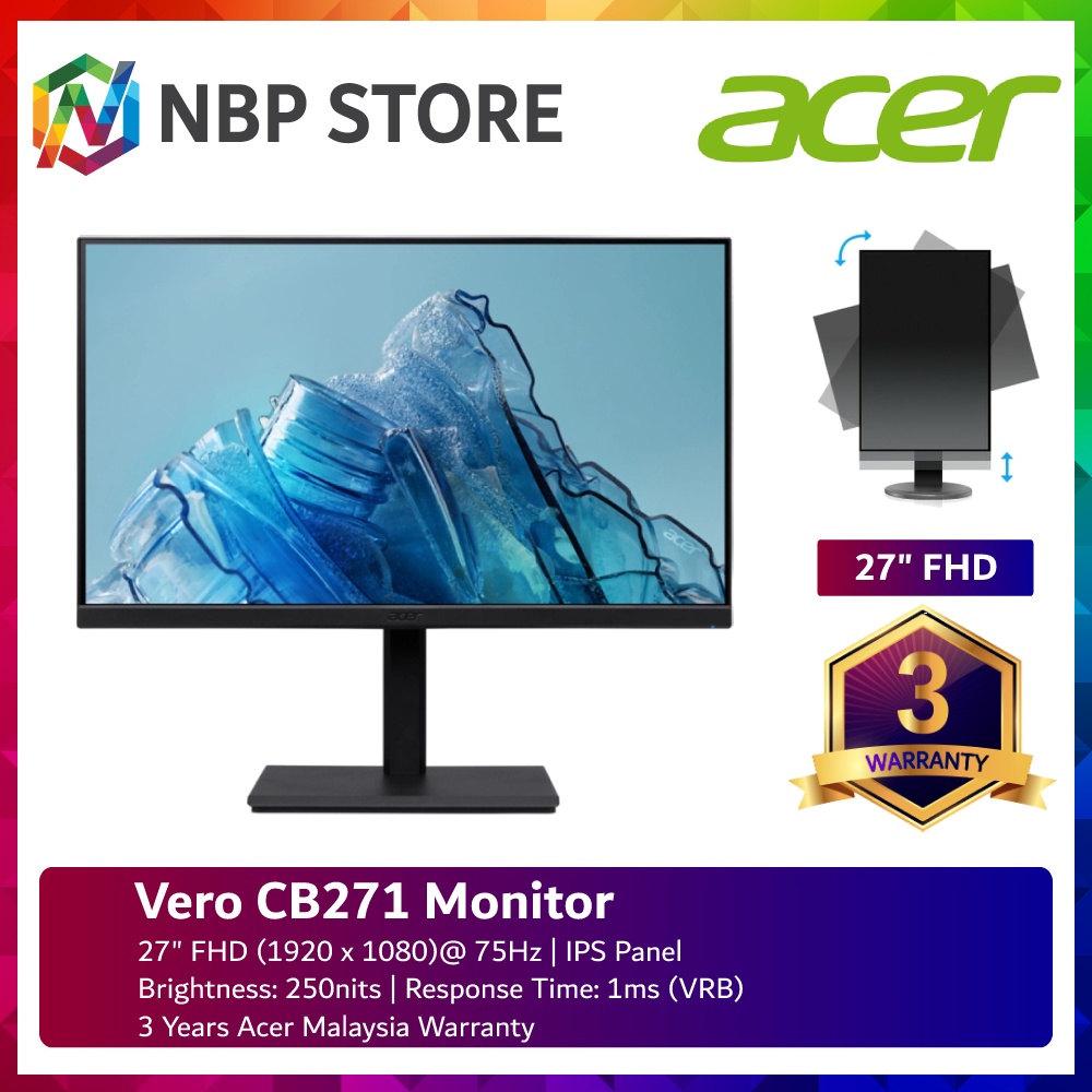 Acer Vero CB271 27" FHD 75Hz Widescreen Monitor ( USB-C, HDMI, 3 Yrs ...