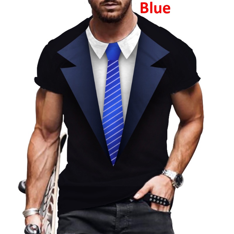 Men's Fashion Funny Fake Suit 3D Printing T-Shirt Tuxedo Bow Tie ...