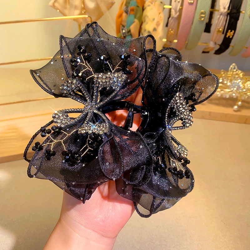 Korean Fashion Diamond Butterfly Hair Clip Black Bow Hairpin for Women ...