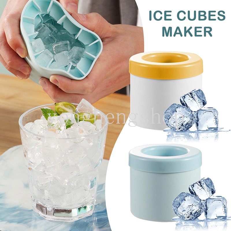 Cylinder Silicone Ice Bucket Cup Mold Ice Cube Tray with Lid Quick ...