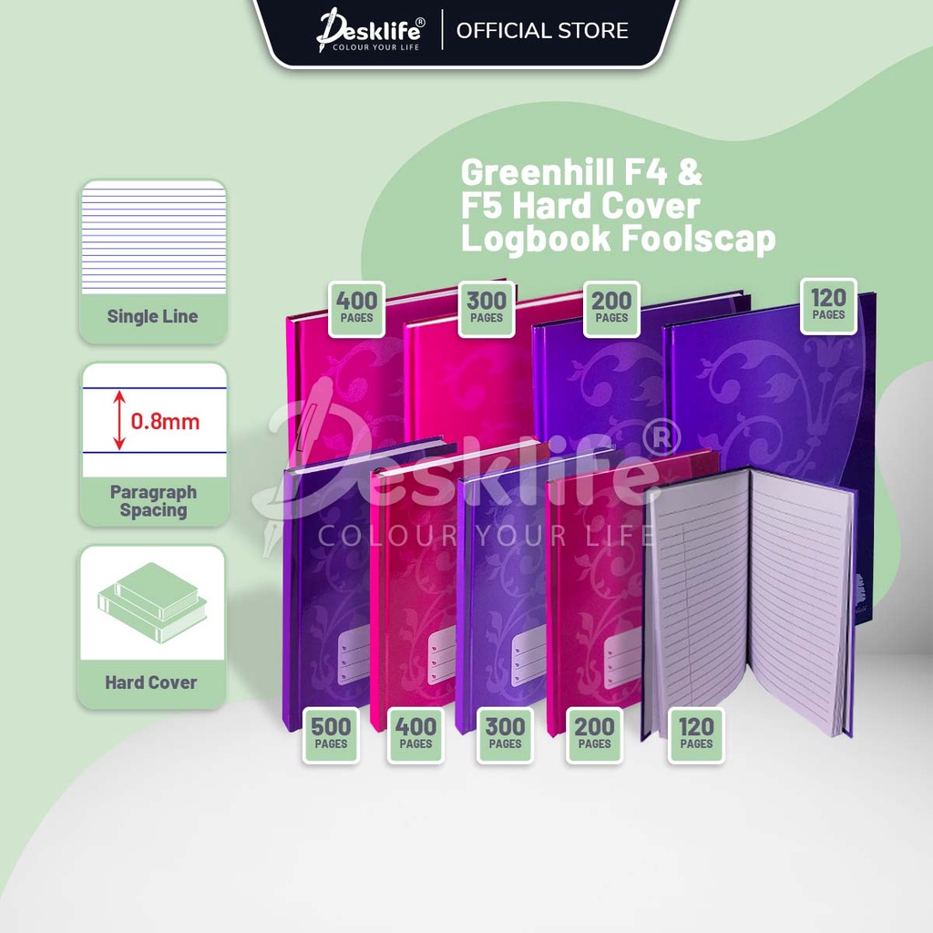 Desklife Greenhill F4 F5 Hard Cover Logbook Buku Log Foolscap Notebook ...