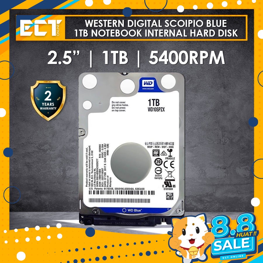 Western Digital Scorpio Blue 2.5" 1TB 5400RPM 128mb Sata Laptop Hard Disk Drive (WD10SPZX) 7mm ...
